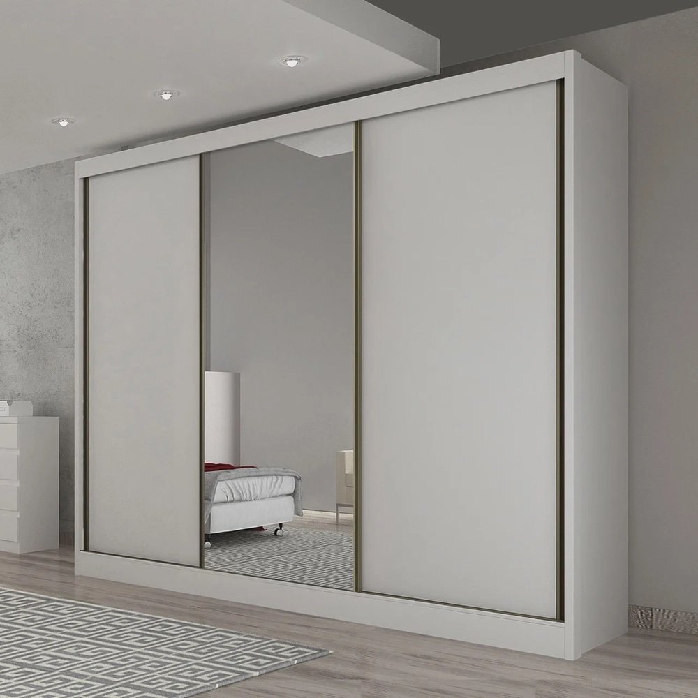 Roupeiro Casal Diamond 3 Portas Com 1 Espelho 6 Gavetas Branco - Novo ...