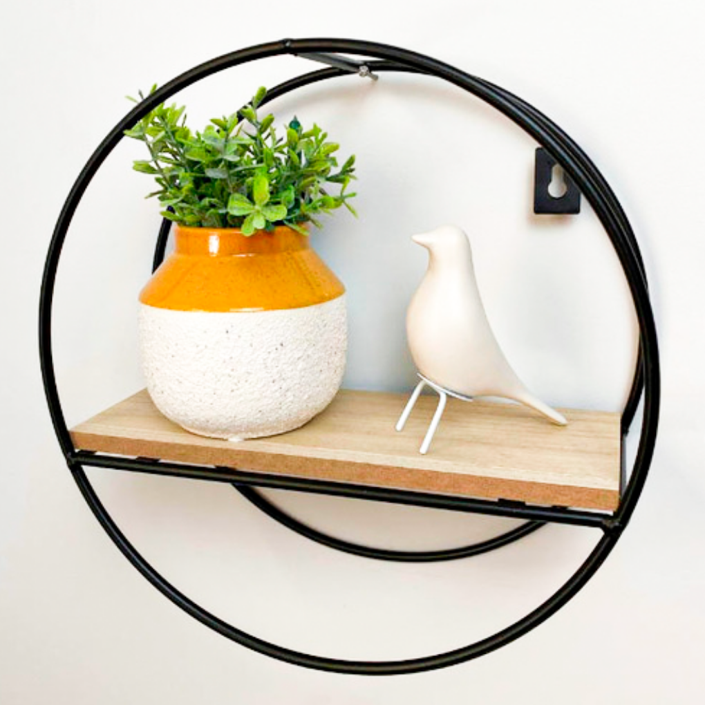 Nicho De Metal E Madeira Circular 20cm Resistente | MadeiraMadeira