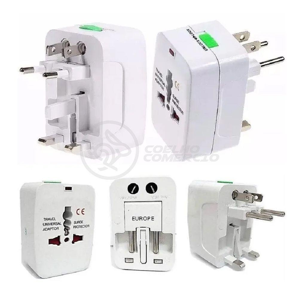 Adaptador Tomada Universal Padrão 150 Países Uk Europa Eua Asia Viagem Bivolt 110/220 Bivolt Aio ...