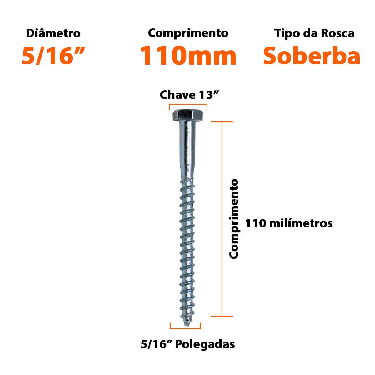 Parafuso Sextavado 5/16 x 110 RP Soberba Zincada 100 Unidades ...