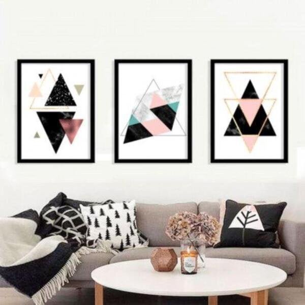 Kit 3 Quadros Decor Geométricos Wevans Moldura Preta | MadeiraMadeira
