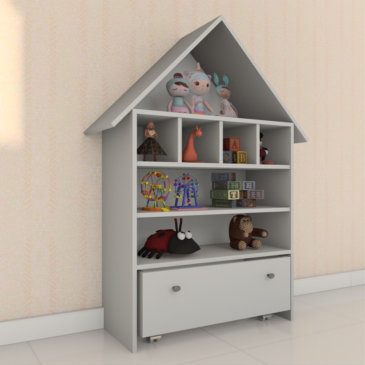 Estante Nina Casinha Organizadora Infantil Boneca c/ Nichos e Gaveta Queen BeeCommerce ...
