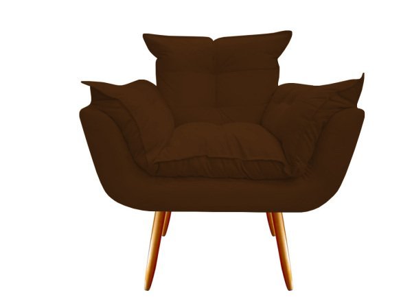 Poltrona Decorativa Opala Suede Marrom Pés Madeira Mz Decor | MadeiraMadeira