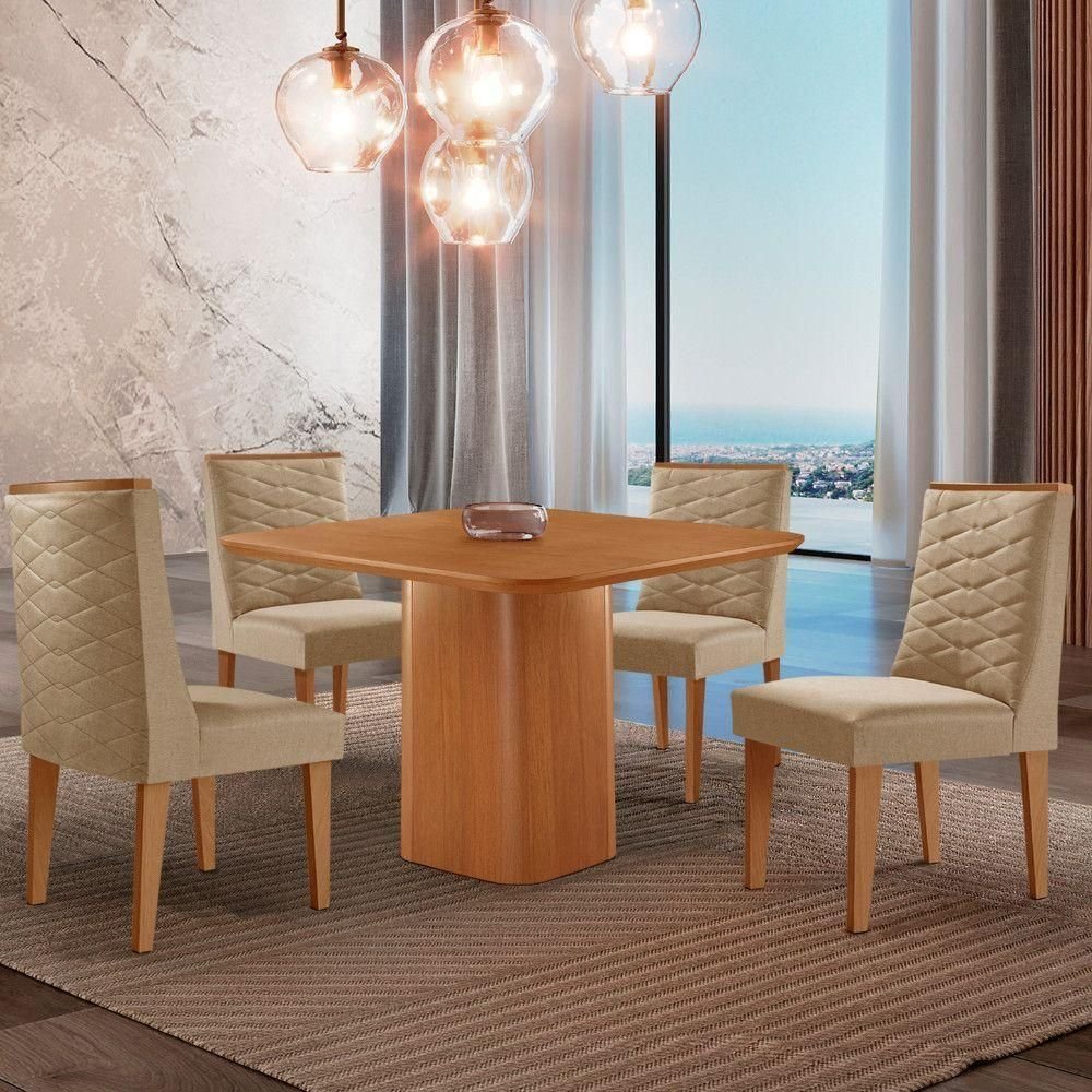 Mesa de Jantar Eloise 90cm Tampo Mdf 4 Cadeiras Moderna Turim 07/naturale | MadeiraMadeira