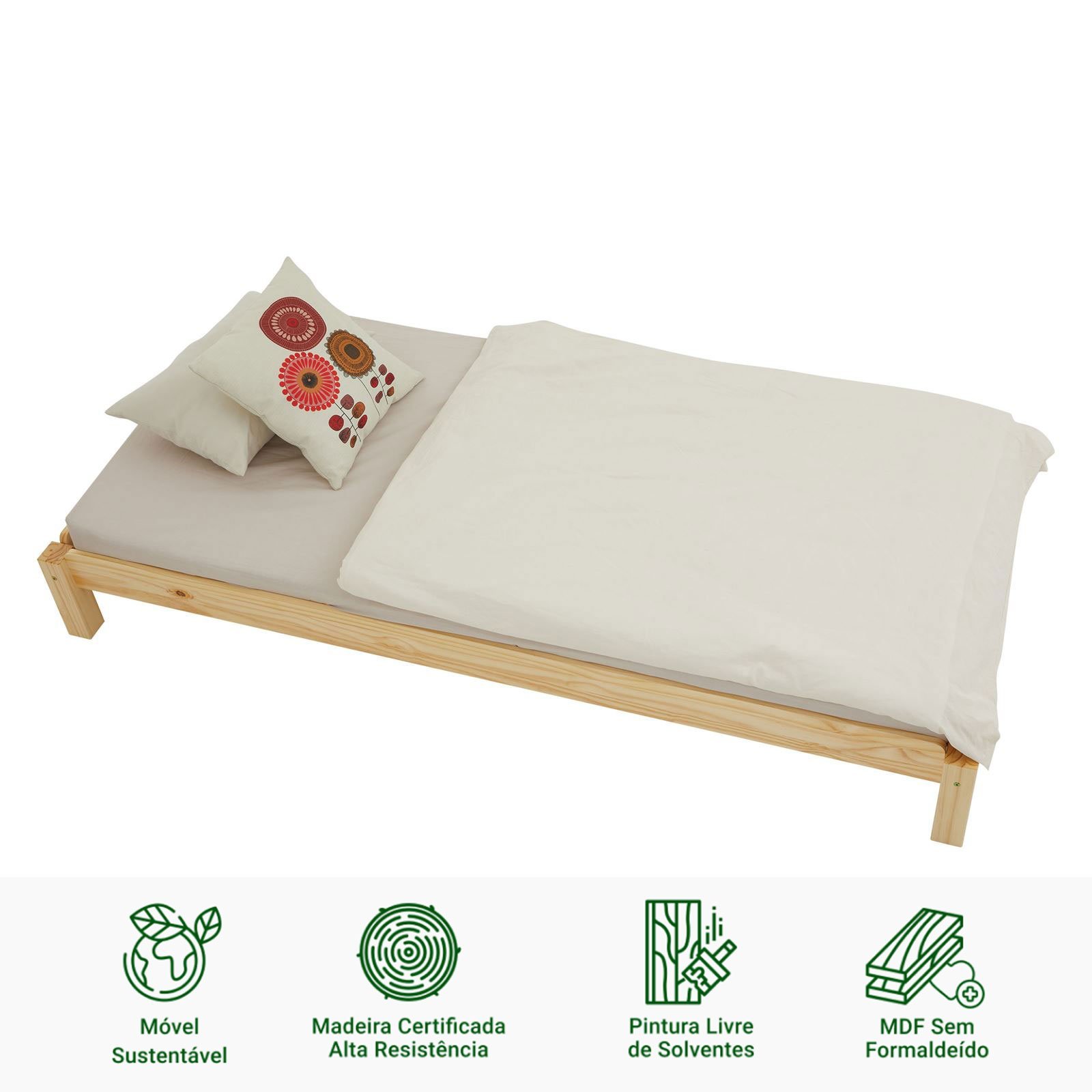 Cama Dupla Solteiro Madeira Maciça com Estrado Rino Natural ...