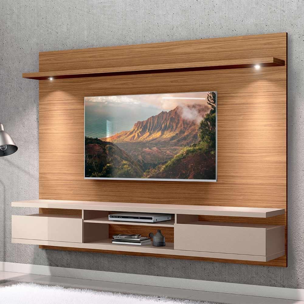 Painel De Parede Suspenso TV 65 Polegadas Noce Off White Casa D ...