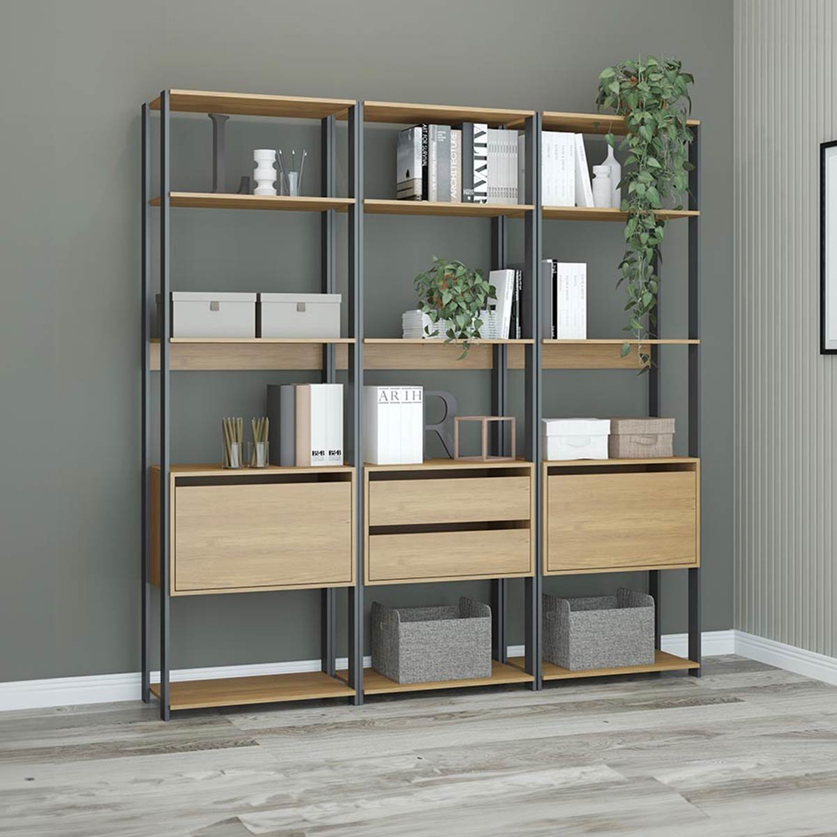 Kit 3 Estantes Multiuso Estilo Industrial Carvalho | MadeiraMadeira