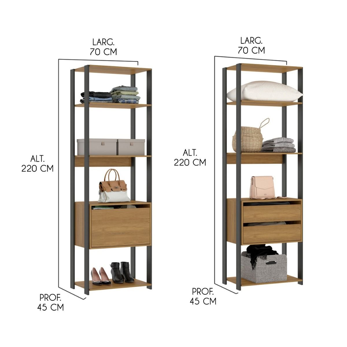 Kit 3 Estantes Multiuso Estilo Industrial Carvalho | MadeiraMadeira