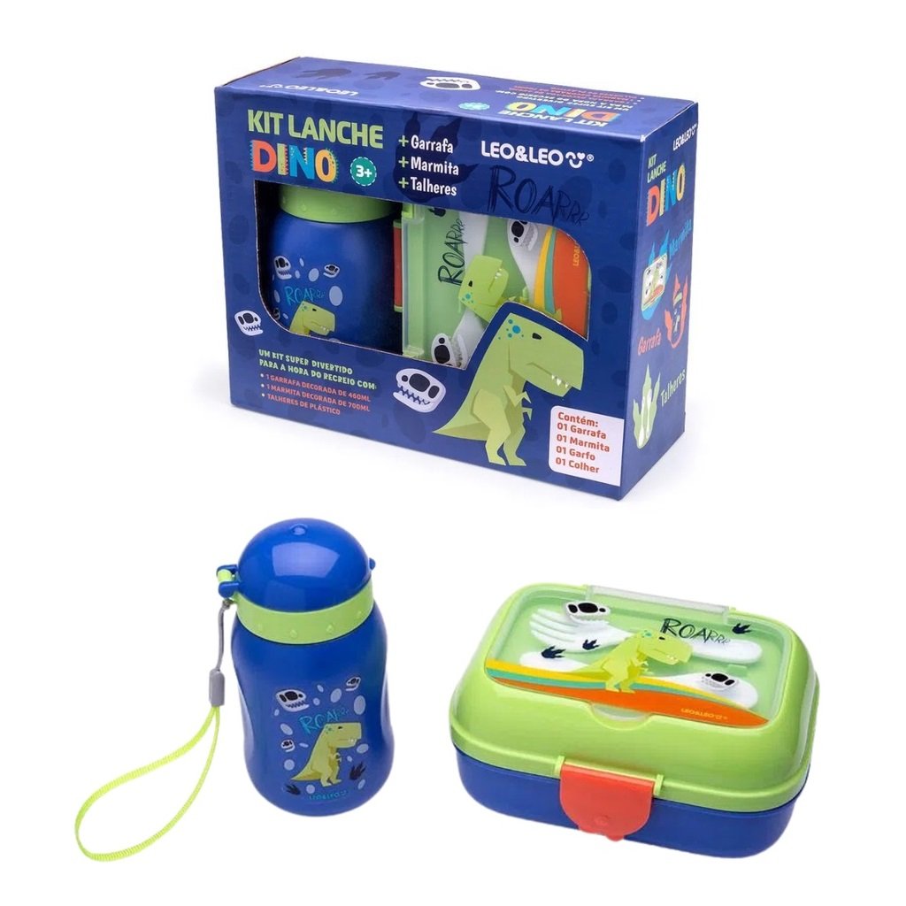 Kit Lanche Dino 4 Peças - Leo&leo Leo&leo Lancheira, Marmita com Colher ...