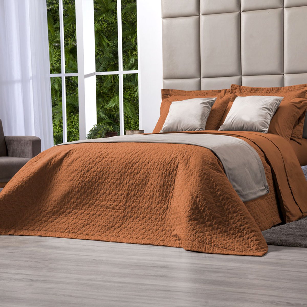 Kit de Colcha King Marrom 100% Algodão 200 Fios Matelada 3 Peças ...