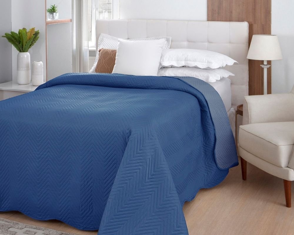 Colcha Casal Dupla Face Lisa Matelassada Ultrasonic Dyuri - Azul ...