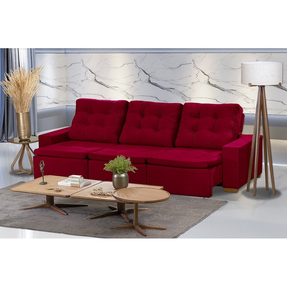 Sofá Manaus Modular 6 Lugares Retrátil e Reclinável Veludo Nobre 3.05 MT Sofatec | MadeiraMadeira