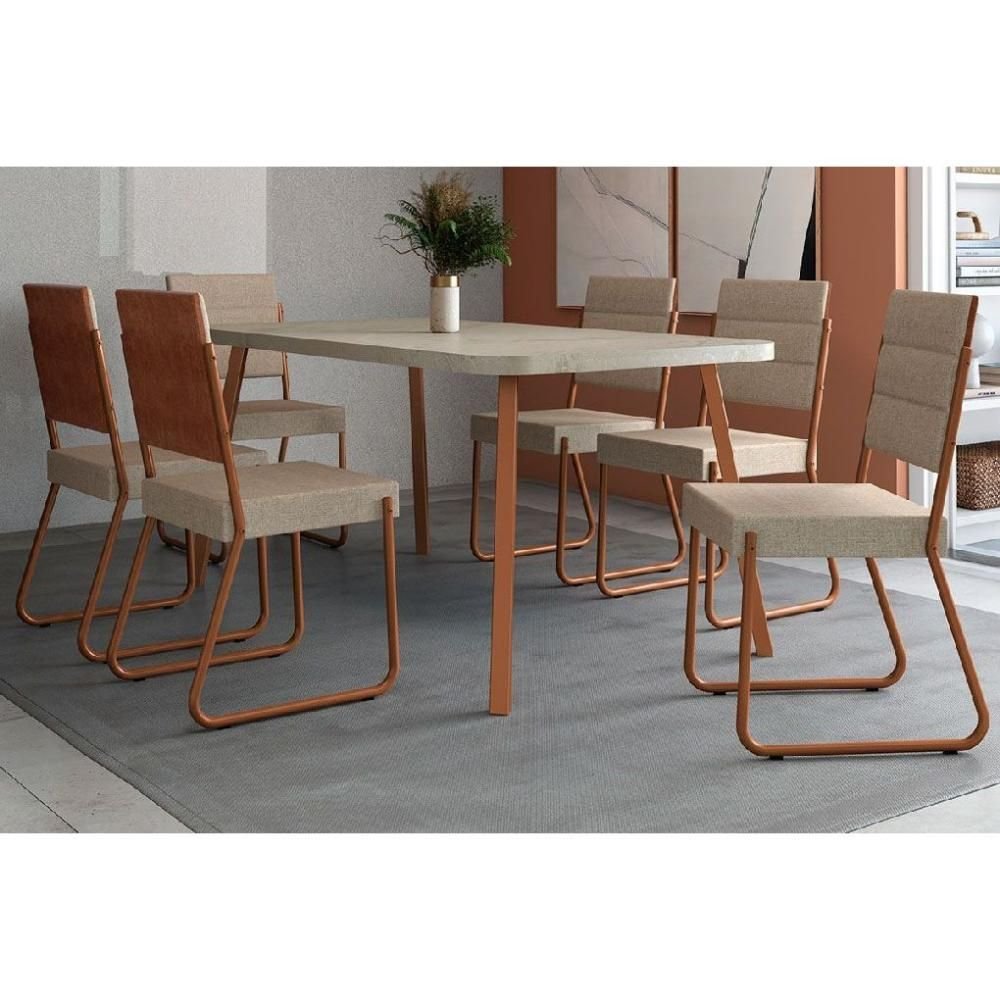 Conjunto: Mesa de Cozinha Stellar 1597 Aço C/ Tampo Madeirado 160x90cm ...