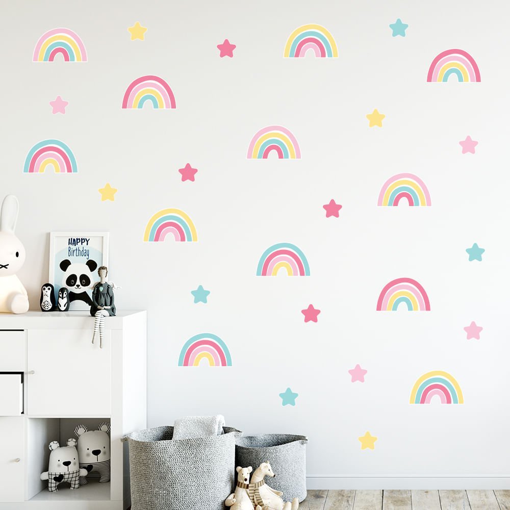 Adesivo De Parede Infantil Arco-íris Estrela Quarto Menina - 105ir | MadeiraMadeira
