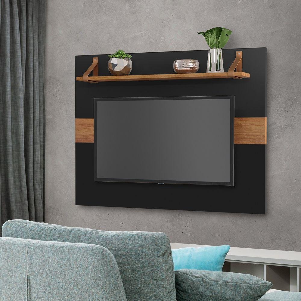 Painel para Tv até 50 Pol. com 1 Prateleira Preto/nature | MadeiraMadeira