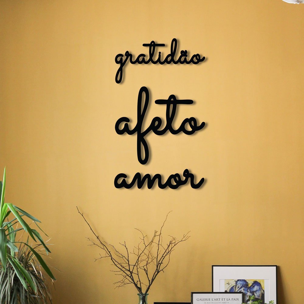 Kit Decorativo Parede Mdf 6mm Palavras Gratidão Afeto Amor | MadeiraMadeira