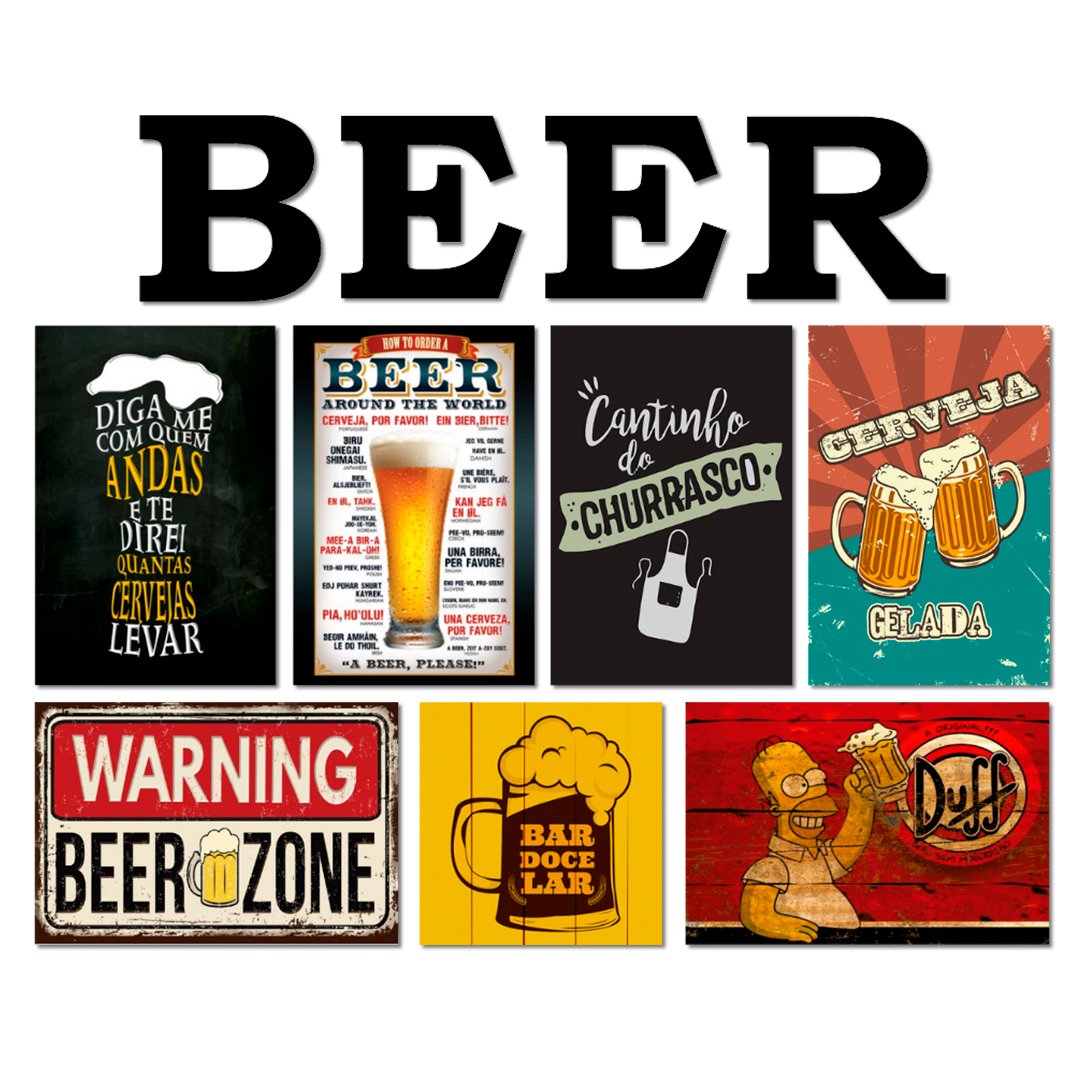 Kit 7 Placas Decorativas Cervejas Bebidas com Letras Beer | MadeiraMadeira