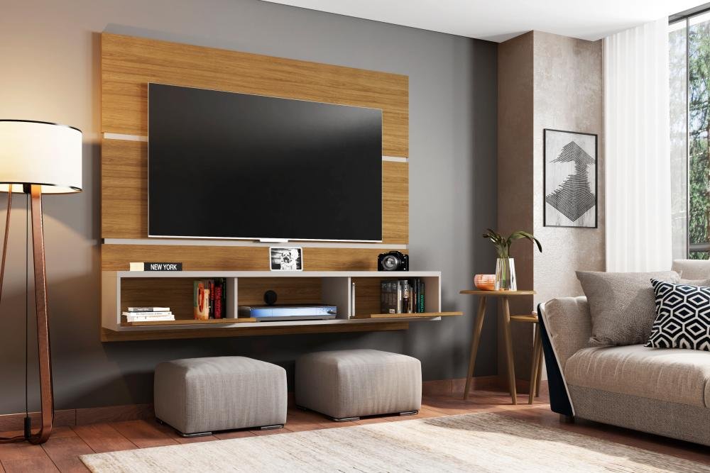 Painel Home para Tv até 65 Polegadas Âmbar Cinamomo e Off White 160cm ...