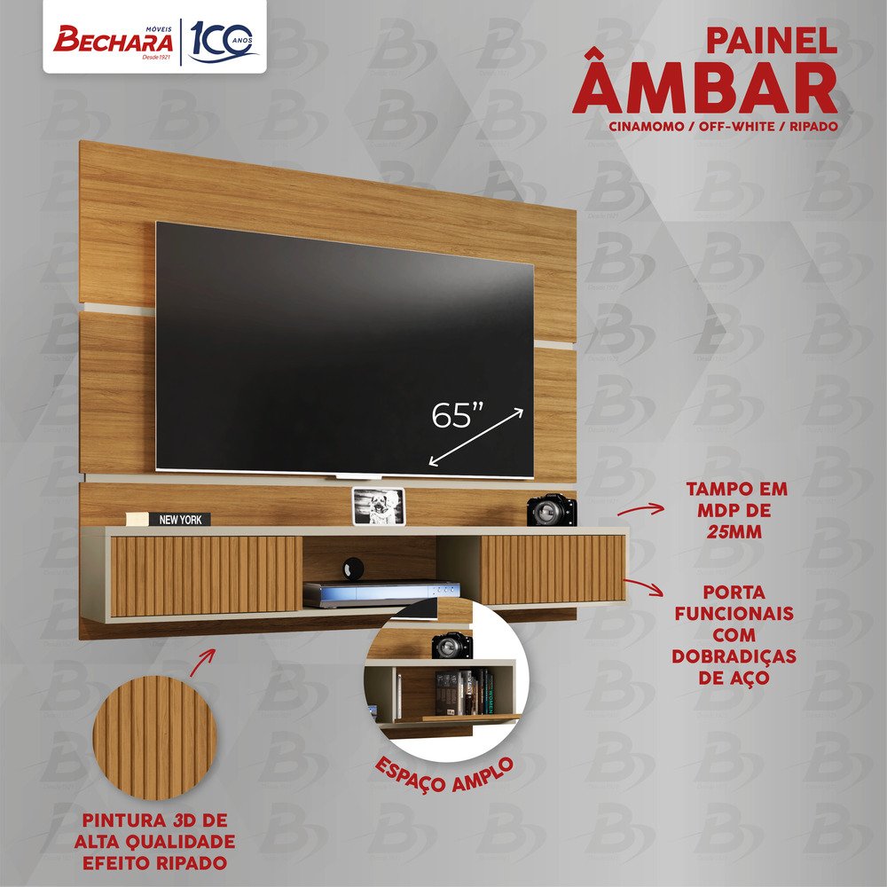 Painel Home para Tv até 65 Polegadas Âmbar Cinamomo e Off White 160cm ...