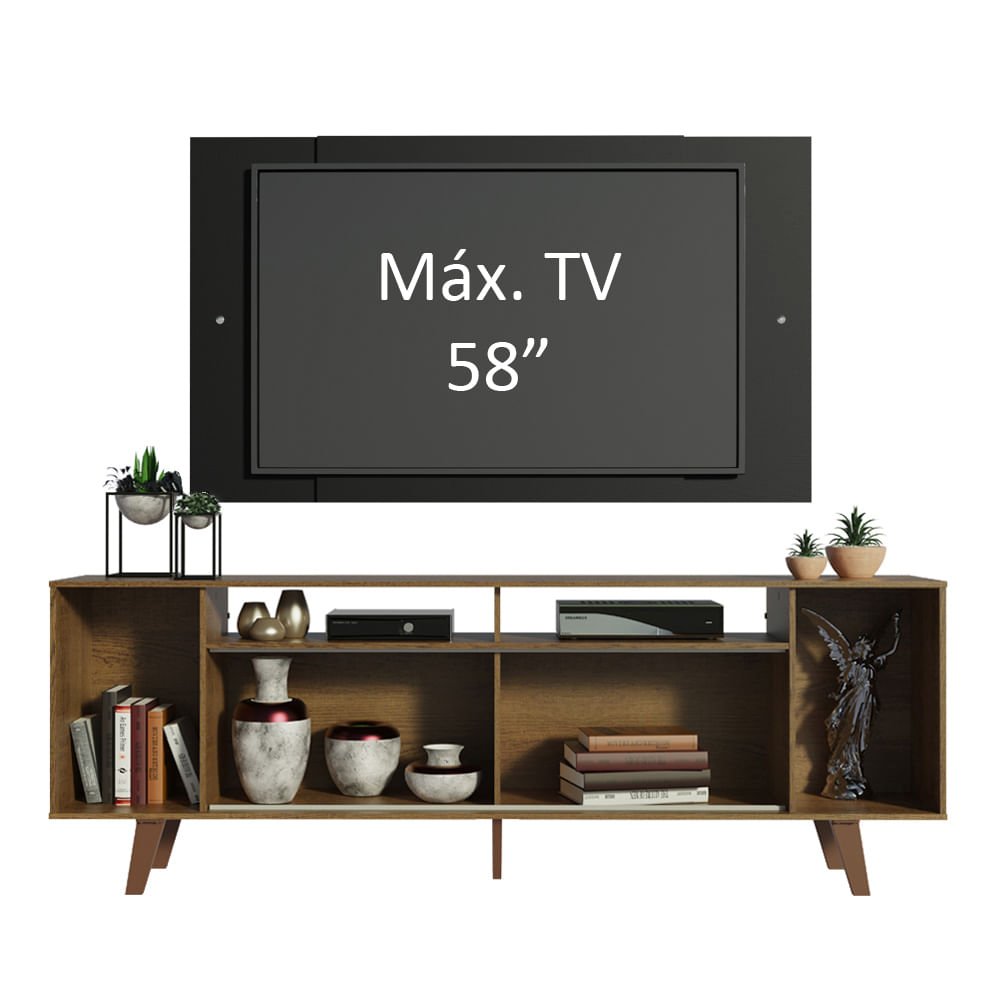 Rack Madesa Cancun com Pés e Painel para TV até 58 Polegadas Preto/Rustic 7KD8 Cor:Preto/Rustic ...