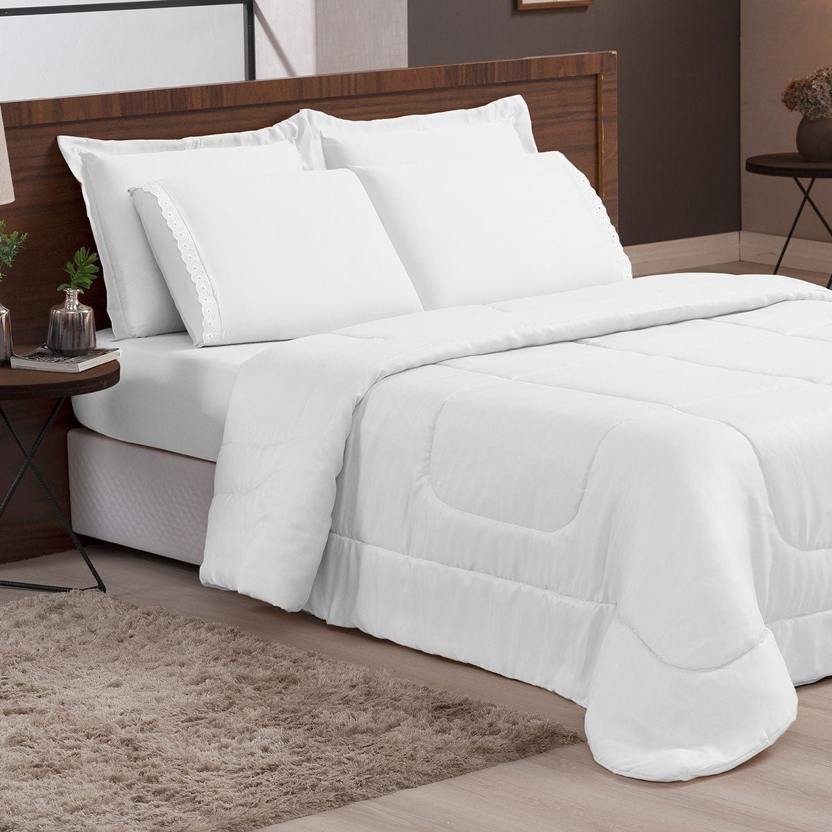 Kit Edredom Branco Liso Clássico 6 Peças tamanho Queen Size ...
