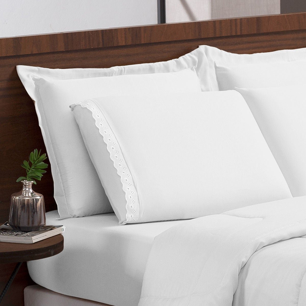 Kit Edredom Branco Liso Clássico 6 Peças tamanho Queen Size ...