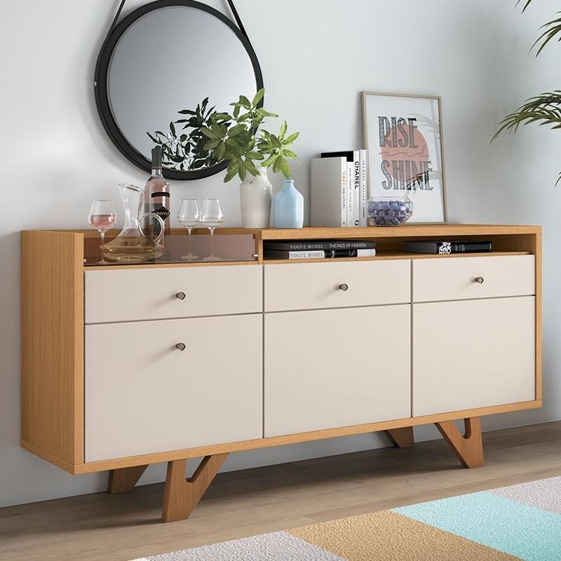 Buffet Aparador Cristal com 2 Portas e 2 Gavetas Cinamomo/Off White ...