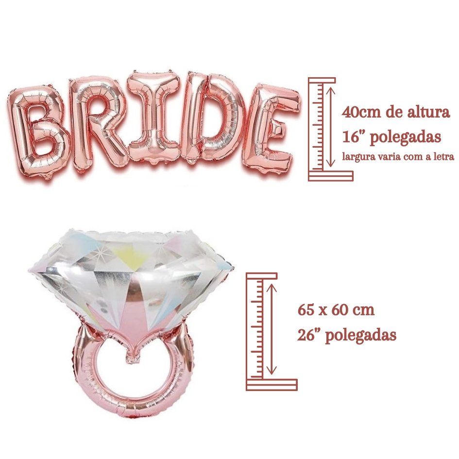 Balão Letras Bride e Anel de Noivado Festa Despedida de Solteira ...