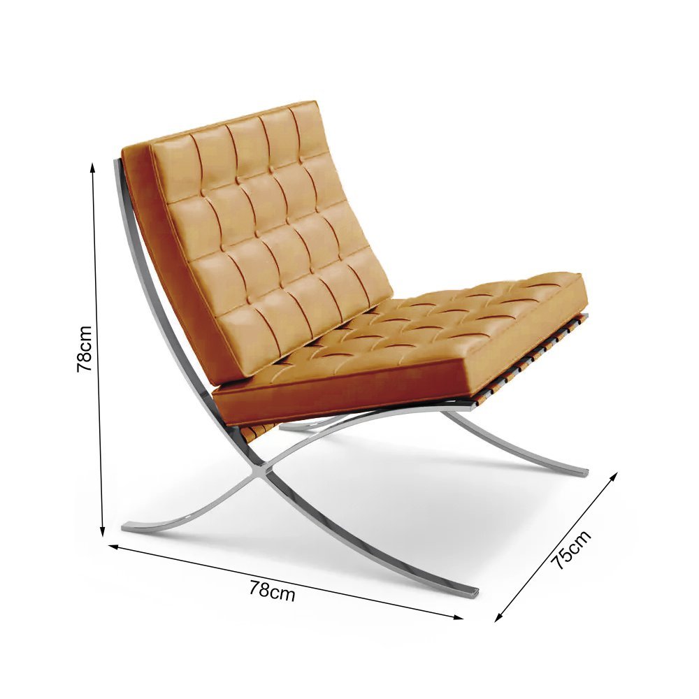 Poltrona para Leitura Barcelona Couro Natural com Puff Inox Caramelo ...