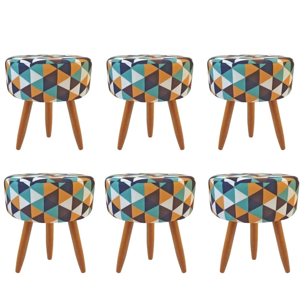 Combo 6 Puffs decorativos redondo pé palito-Triangulo verde ...