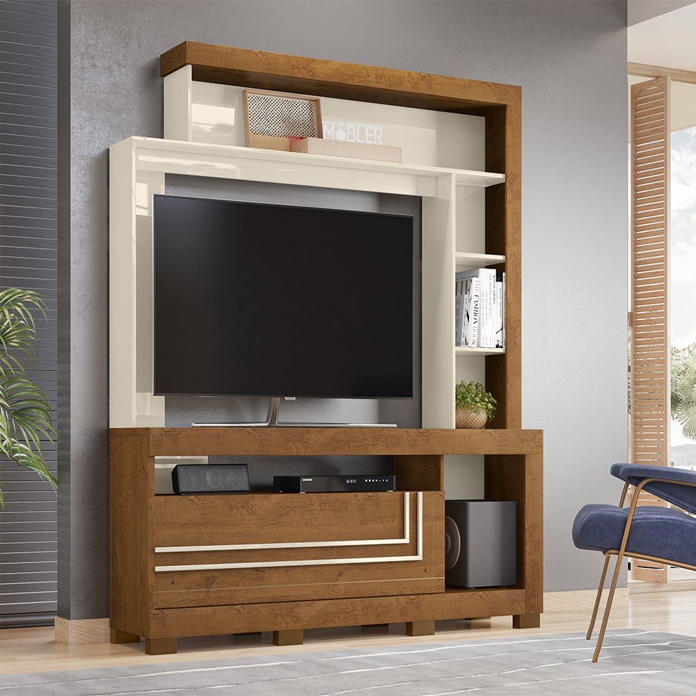 Home Estante Bonnet p/ Sala com Painel TV 52 Polegadas Nature/ Off ...