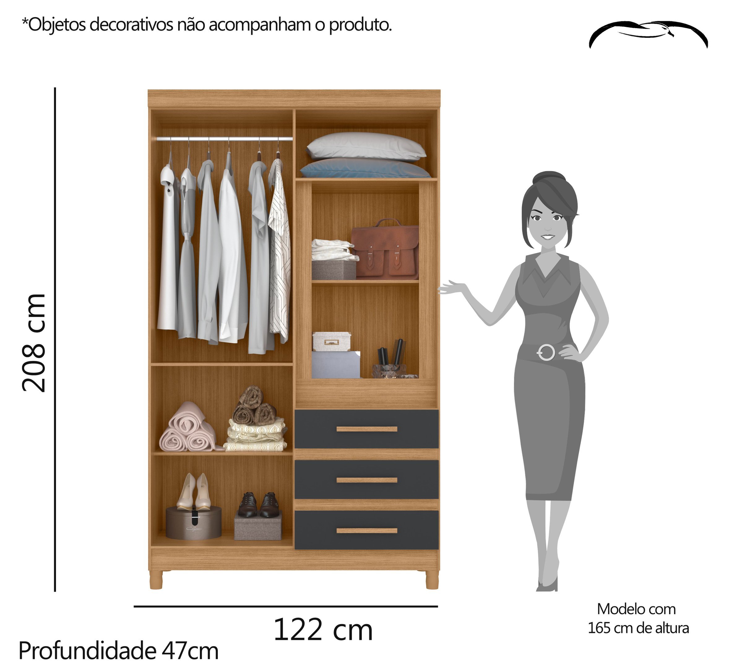 Roupeiro Solteiro Fusion Nature/ Titanium - Albatroz | MadeiraMadeira