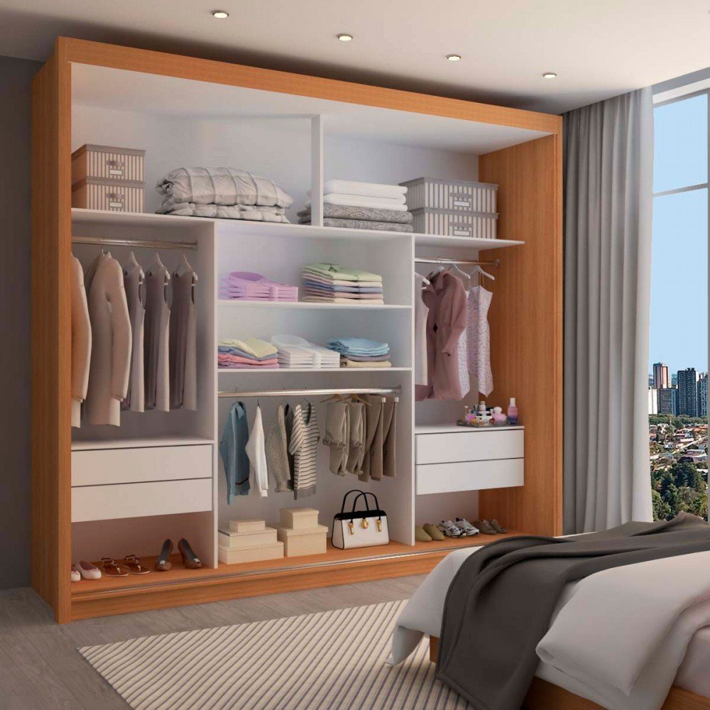 Guarda-Roupa Casal Hamburgo 3 Portas 4 Gavetas Naturale - Panorama ...