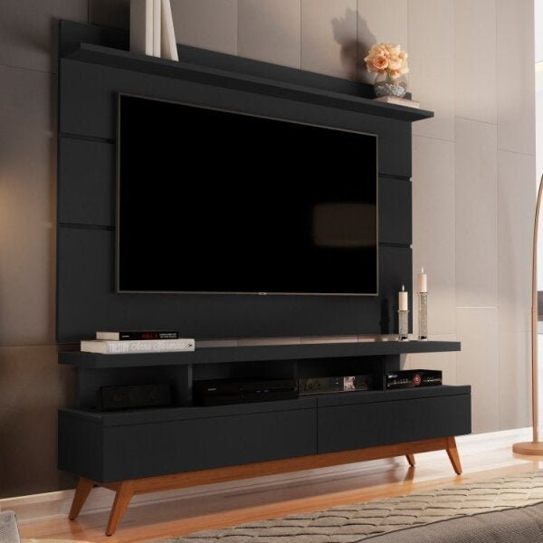 Conjunto Rack Vivare Wood e Painel para Tv Até 60 Polegadas Vivare 1.6 Black Móveis Germai ...