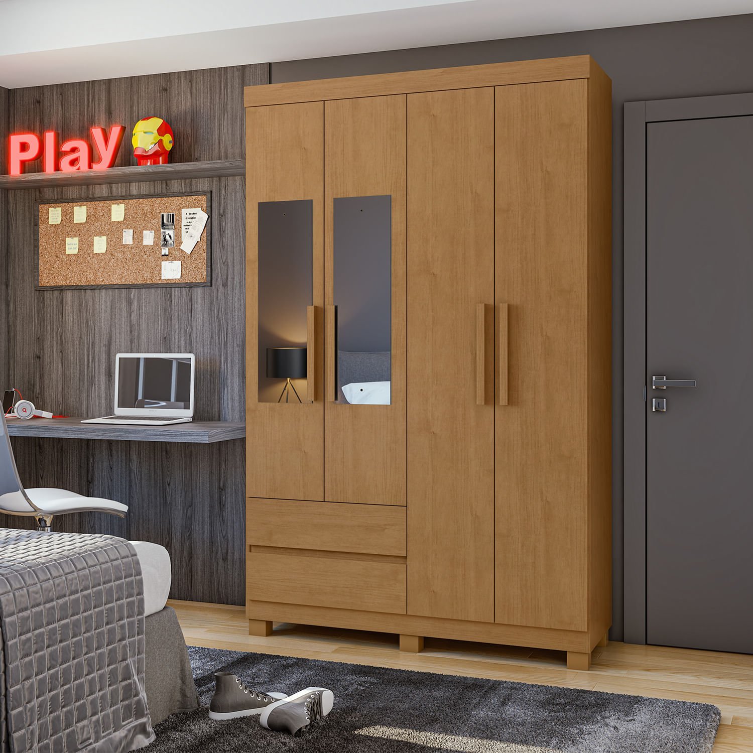 Guarda-Roupas Zeus 4 Portas C/esp E C/pes Pvc Amendoa Clean Móveis ...