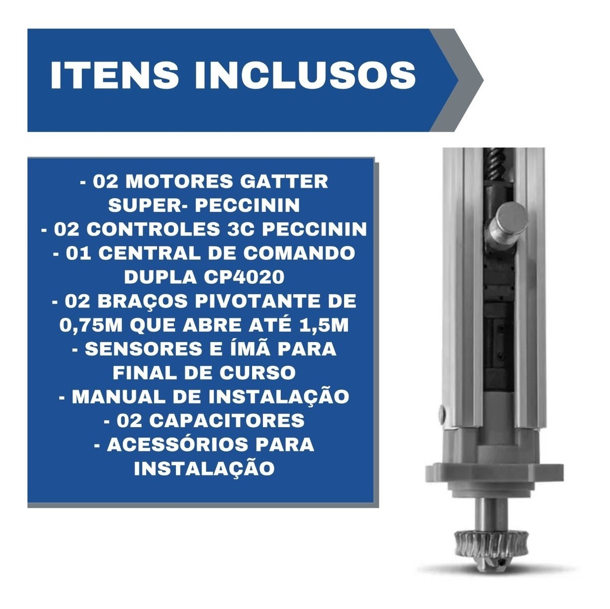 Motor Portão 2 F De 1,5 Pivo Gatter 0,75m Peccinin C/ Suport ...