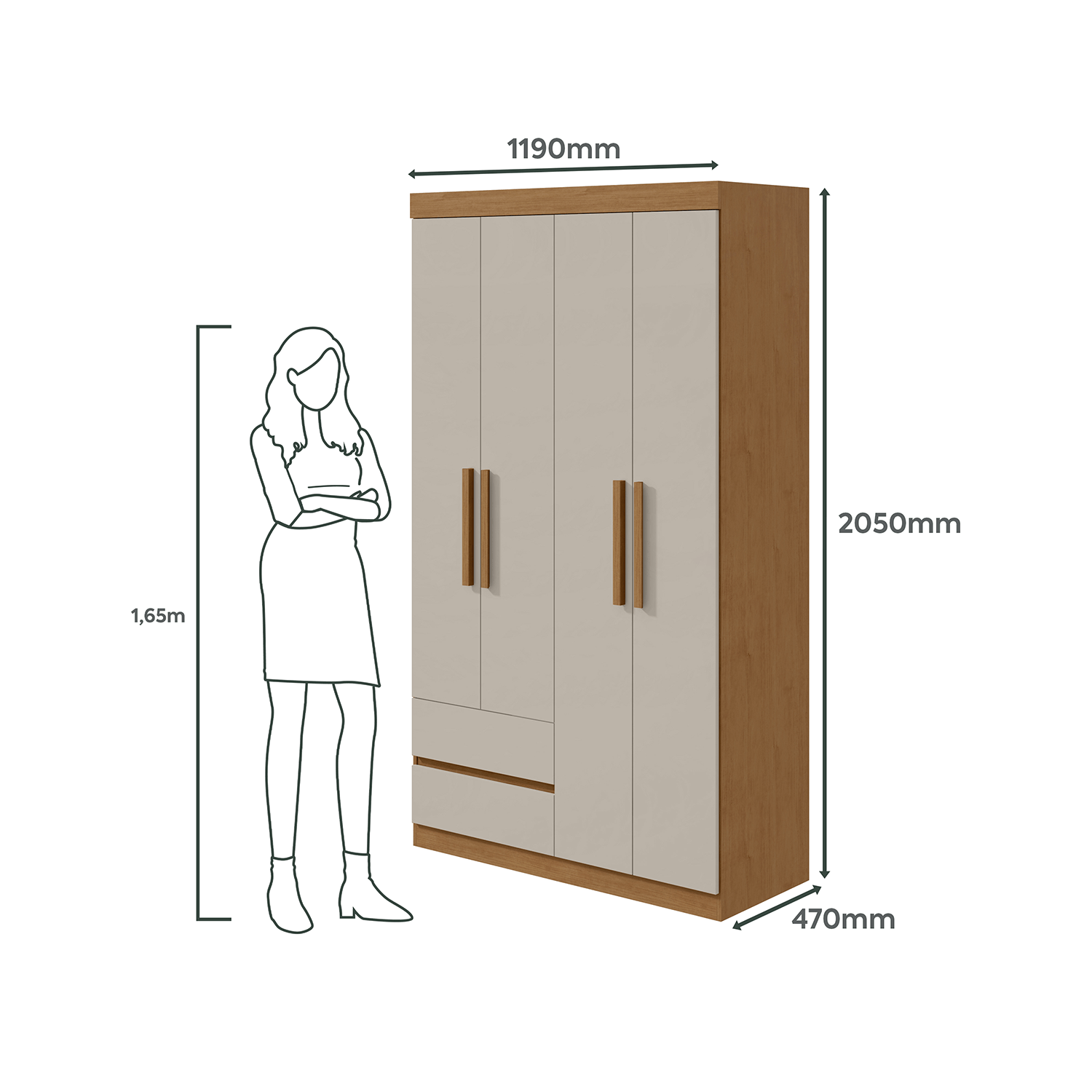 Guarda-Roupas Zeus 4 Portas C/esp E S/pes Pvc Amendoa Clean/off White ...