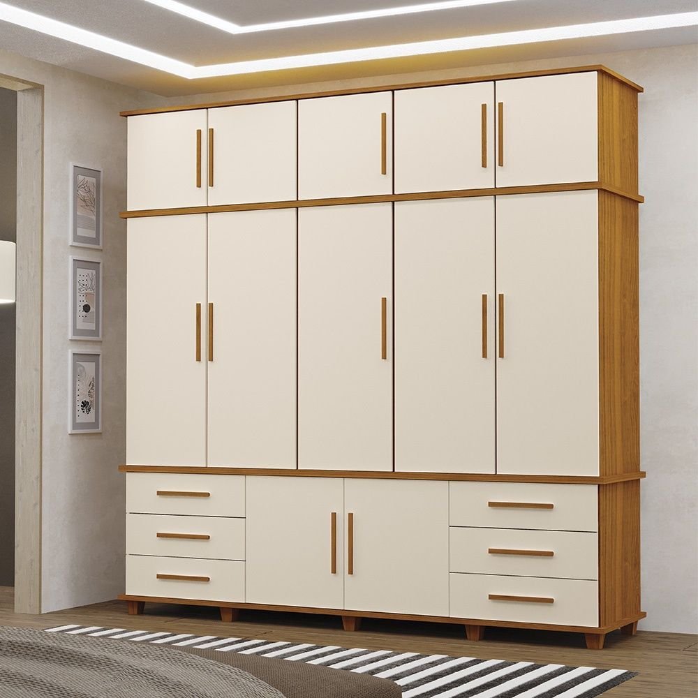 Guarda Roupa Roupeiro Londres Triplex Grande 5 Portas 6 Gavetas com Maleiro Freijó Off White ...