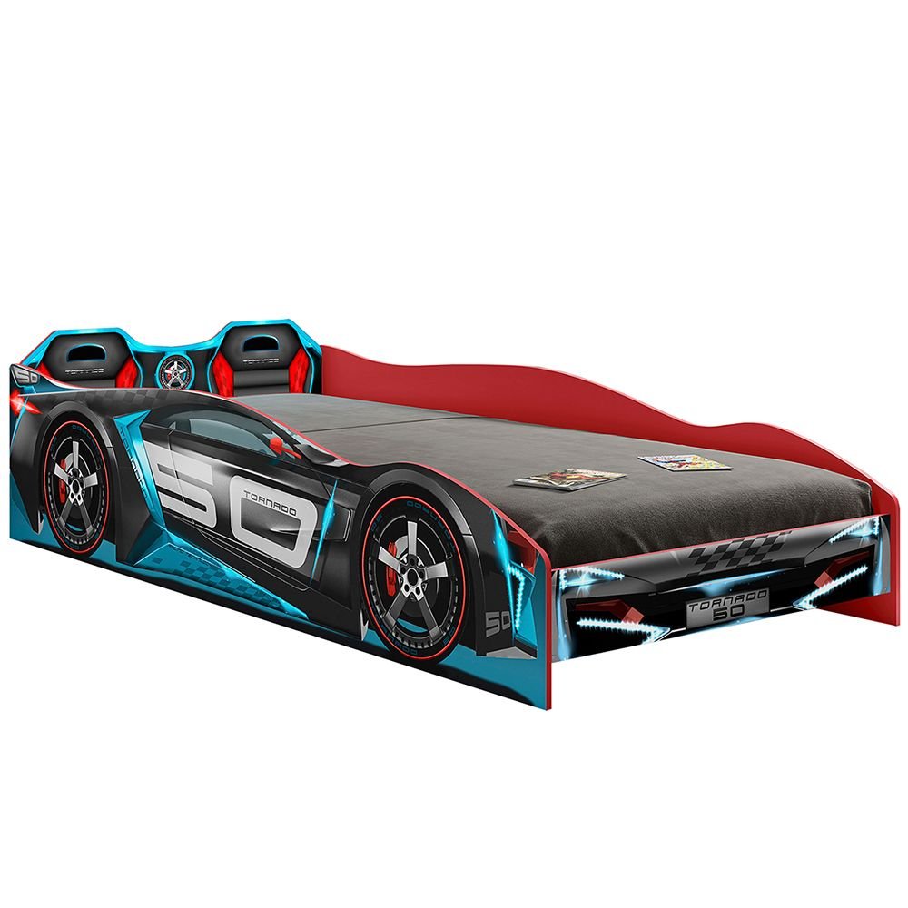 Cama Infantil com Proteção Lateral Quarto Speed Run P04 Vermelho Azul ...
