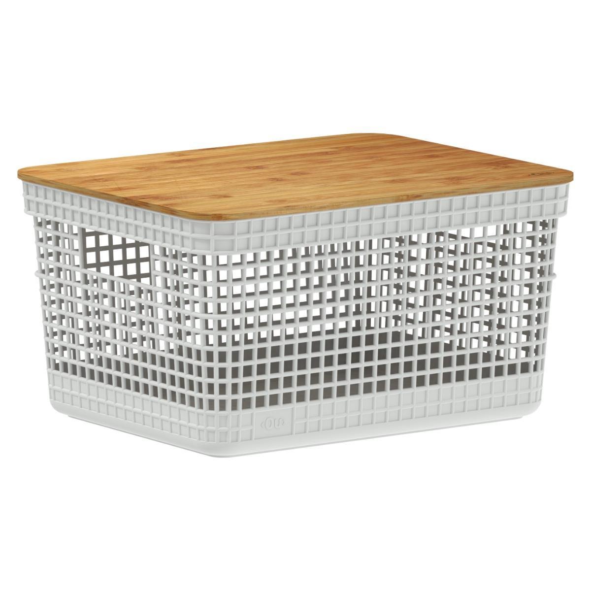 Cesto Organizador Grid com Tampa Bambu Branco 20l ou | MadeiraMadeira