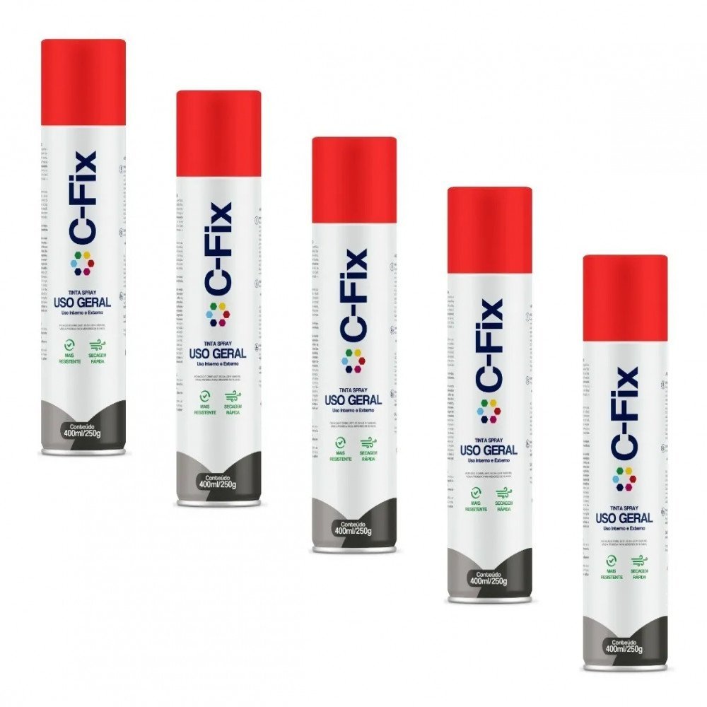 Kit 5 Tintas Spray Vermelho Uso Geral Inter/exter 400ml Cfix ...