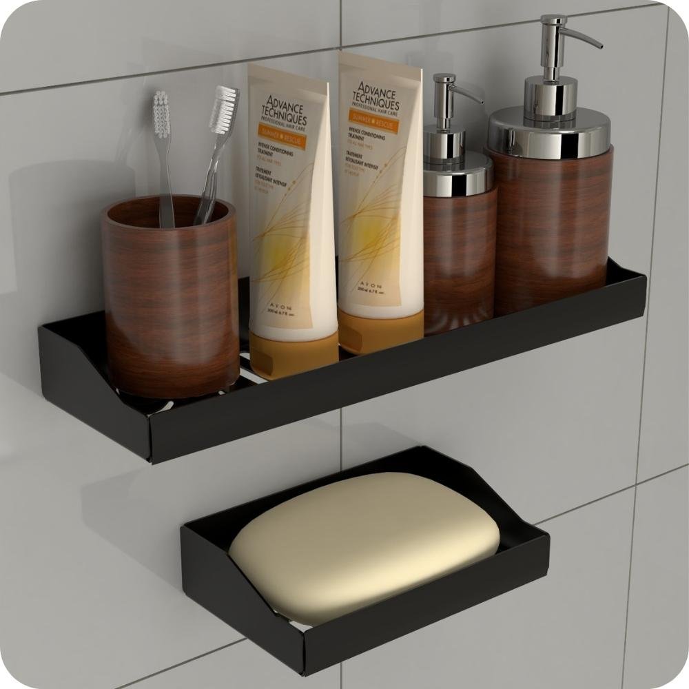 Kit Acessórios Para Banheiro Preto 6 Peças Master Slim DF | MadeiraMadeira