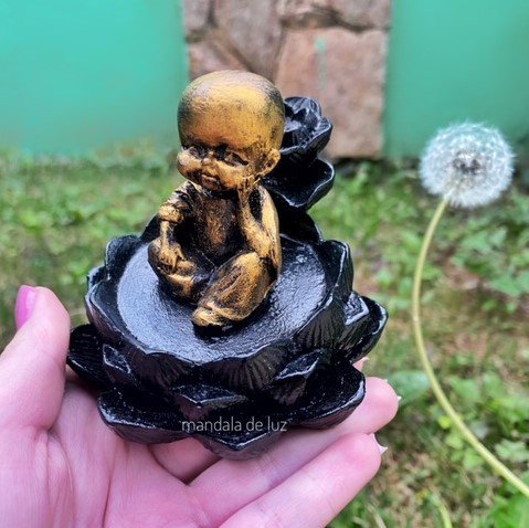 Combo Incensário Cascata Buda Monge Dourado 8cm + Incenso Cone Canela ...