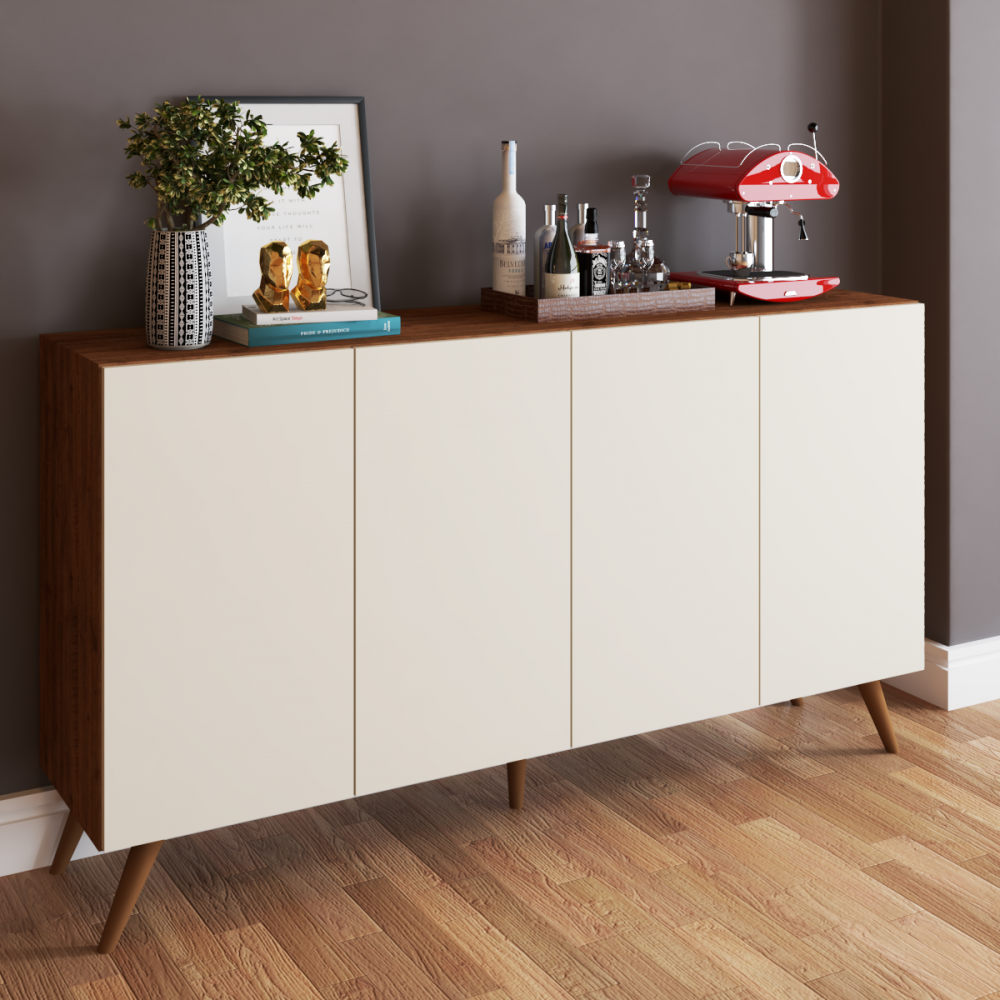 Aparador Buffet Encanto 4 Portas Pé Retrô Seda/Off White - Mobilarte ...