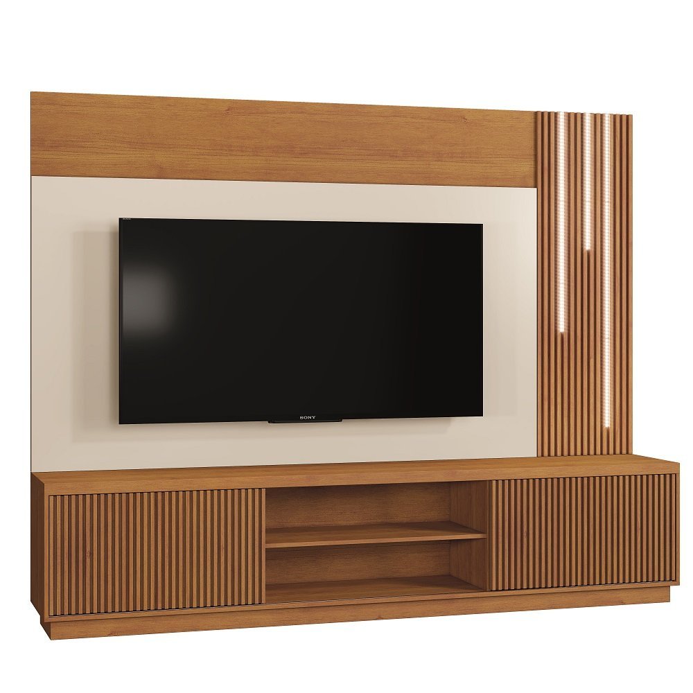 Rack com Painel Valencia para Tv até 75 Polegadas com Led Cascata Mavaular Naturalle/off White ...