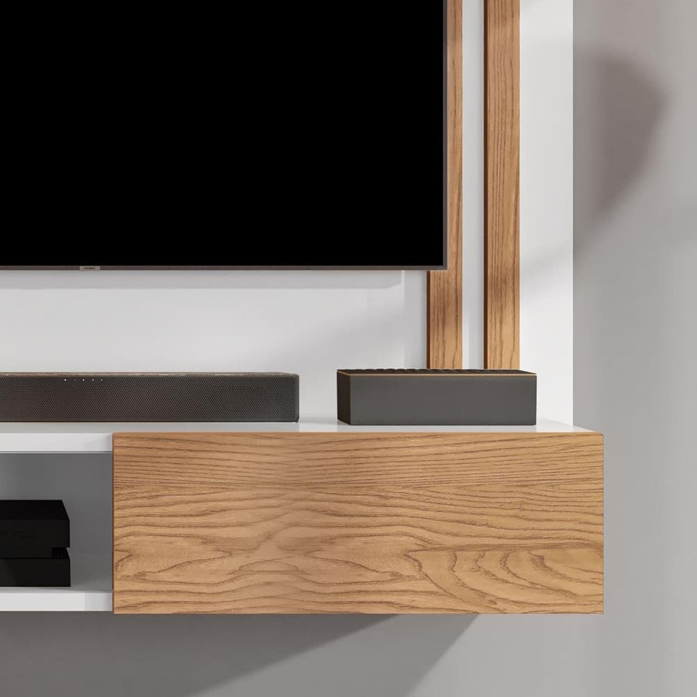 Painel Suspenso Tv 32 Polegadas Prateleira Nicho Porta de Correr Sala ...