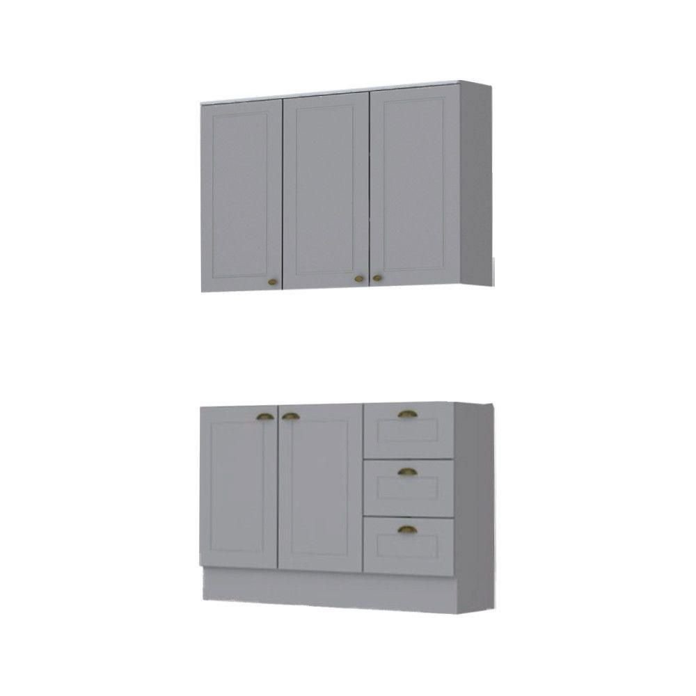 Cozinha Modulada 2 Peças 5 Portas 3 Gavetas Henn Americana Cinza ...