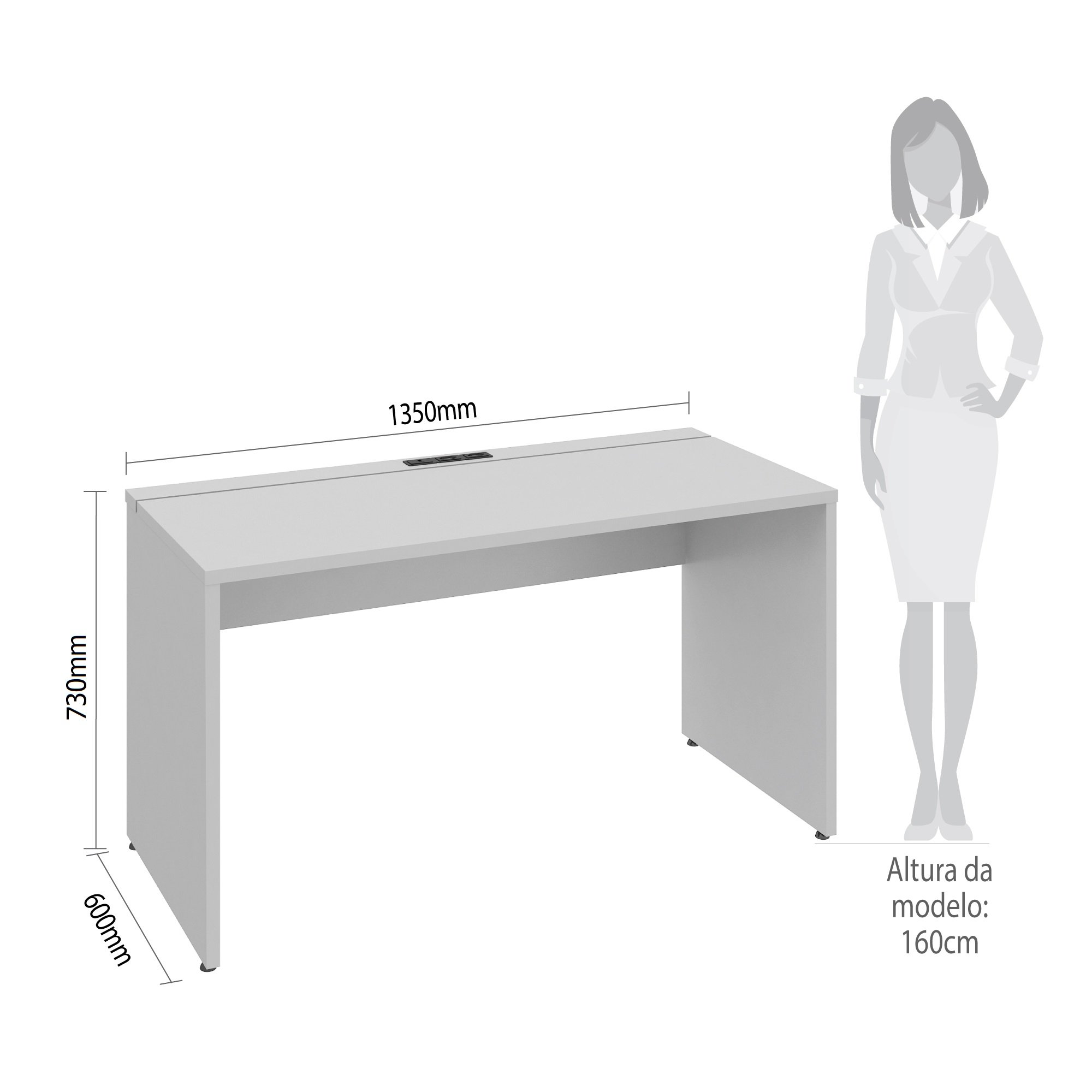 Mesa de Escritório Retangular com tomadas WebOffice Cinza | MadeiraMadeira