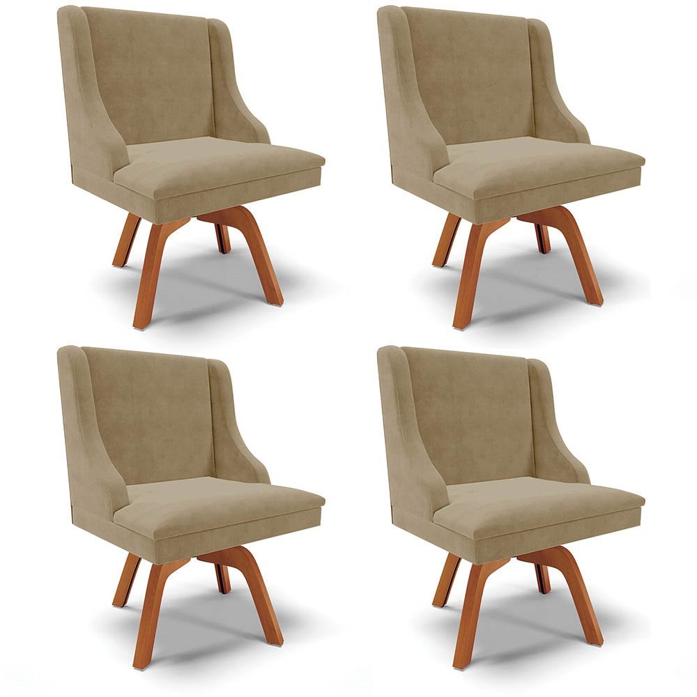 Kit 4 Cadeiras Estofadas Giratória para Sala de Jantar Lia Suede Marrom ...