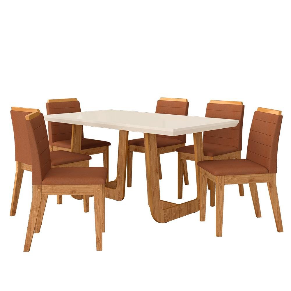 Mesa 1,60 com 6 Cadeiras Polônia Cinamo/off Prem/terrac - M. Arapongas Cinamomo/off Premium ...